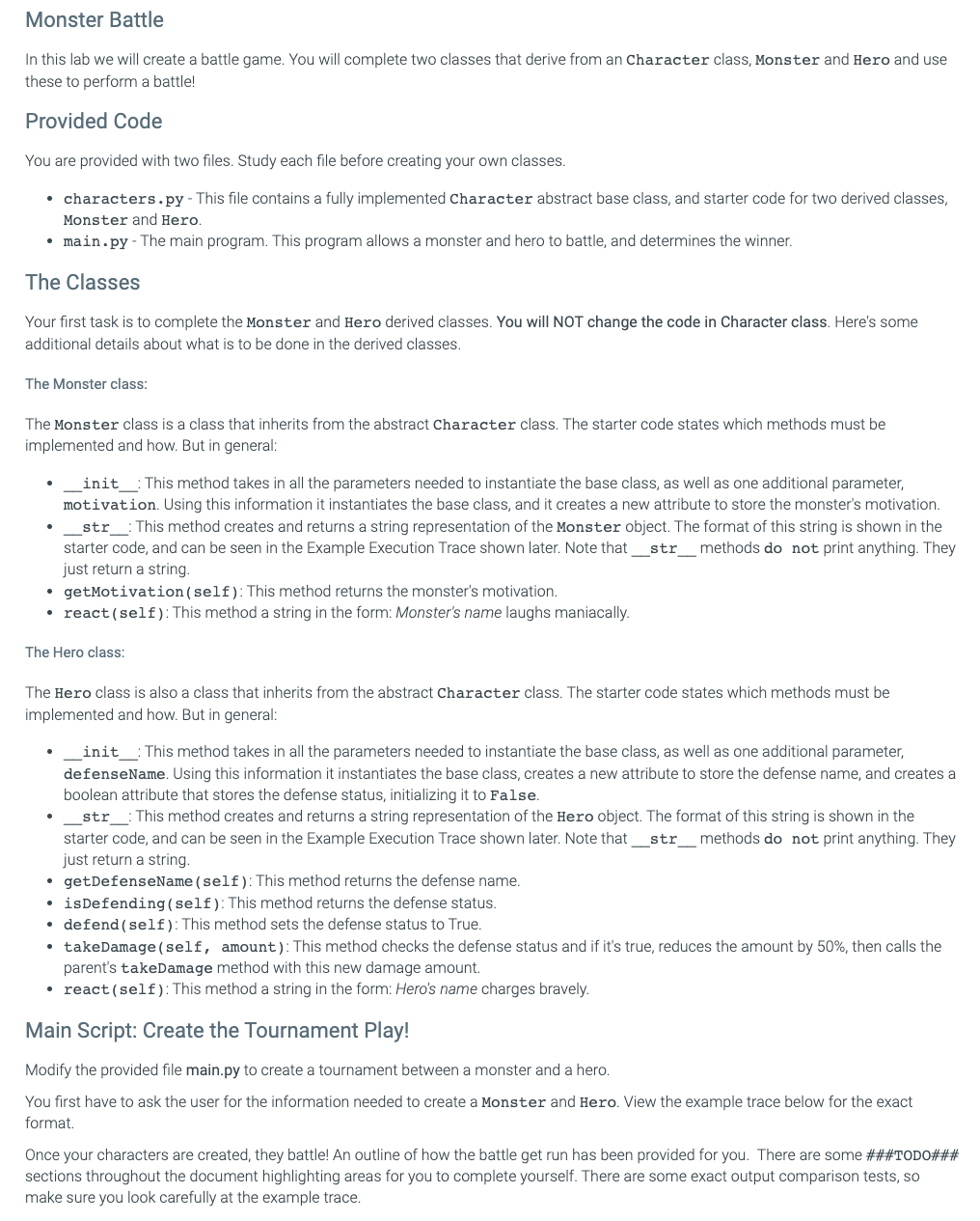 Solved Monster Battle In this lab we will create a battle | Chegg.com