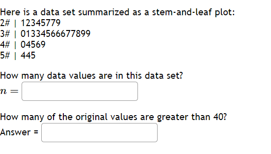 Solved Here is a data set summarized as a stem-and-leaf | Chegg.com