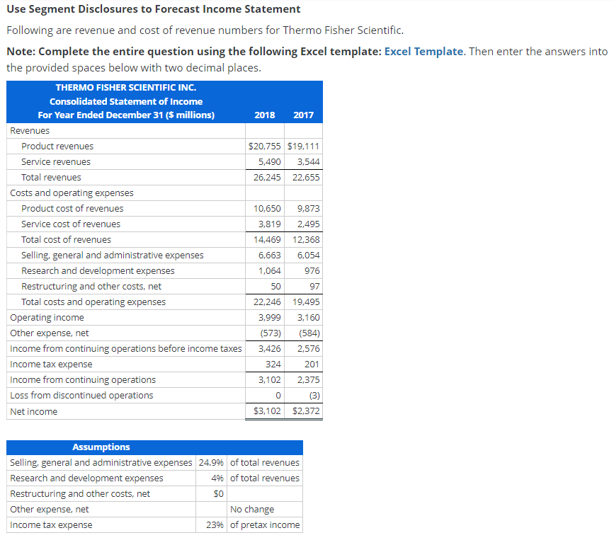 Use Segment Disclosures to Forecast Income Statement | Chegg.com