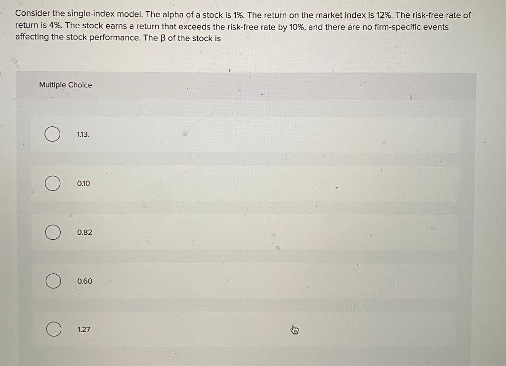 Solved Consider the single-index model. The alpha of a stock | Chegg.com