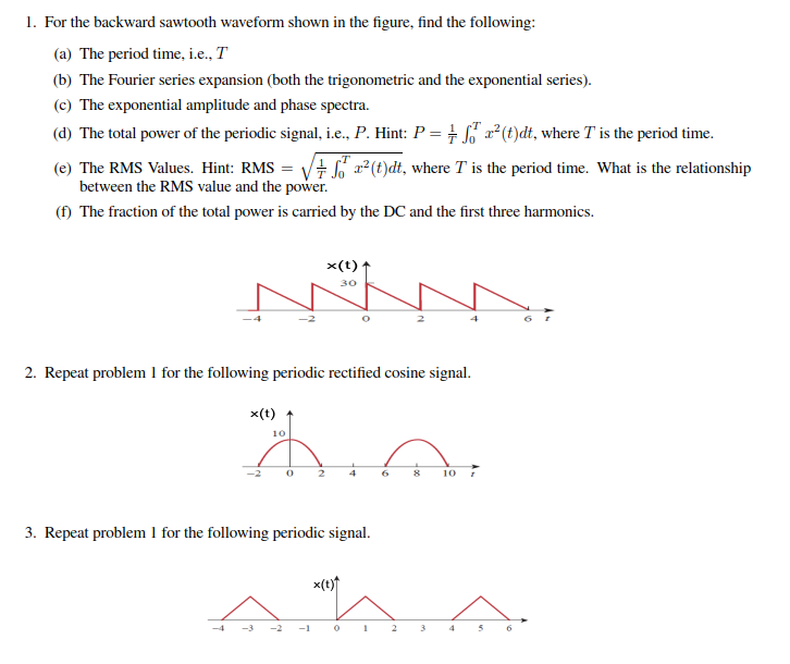 Solved For the backward sawtooth waveform shown in the | Chegg.com