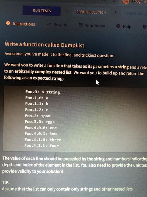 Solved This RUN TESTS SUBMIT SOLUTION Instructions Results | Chegg.com