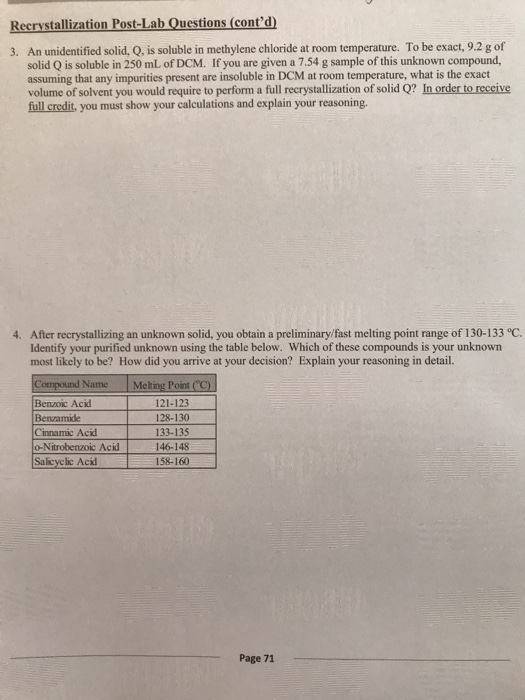 Solved Recrystallization Post-Lab Questions (cont'd) 3. An | Chegg.com