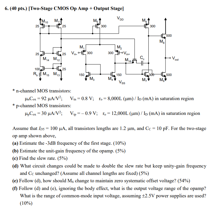 Solved 6 40 Pts [two Stage Cmos Op Amp Output Stage]