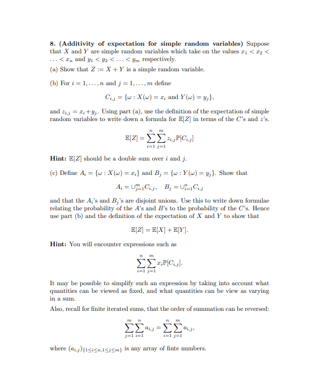 8. (Additivity of expectation for simple random | Chegg.com
