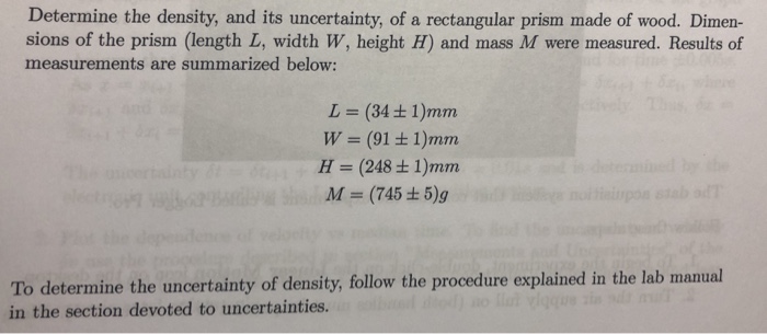 Solved Determine the density, and its uncertainty, of a | Chegg.com