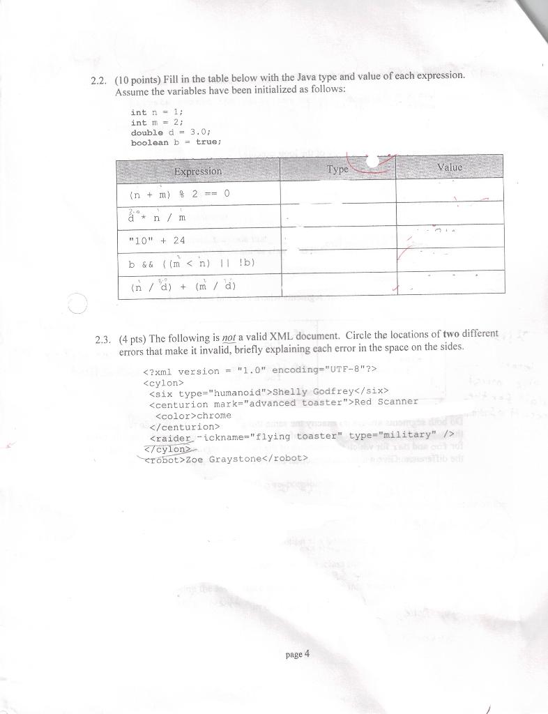 Solved 2.2. (10 points) Fill in the table below with the | Chegg.com