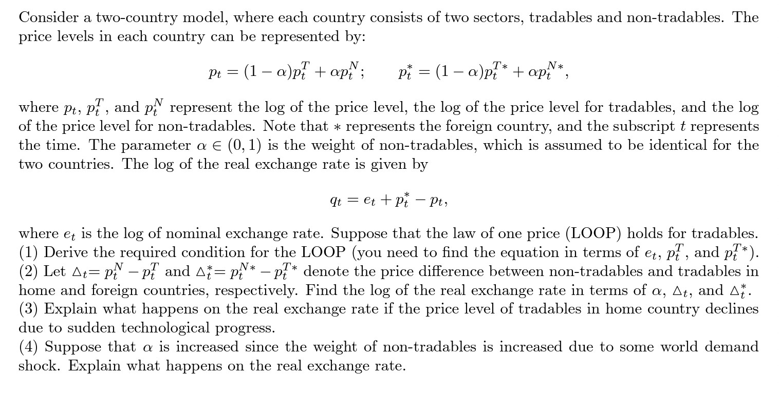 Consider a two-country model, where each country | Chegg.com
