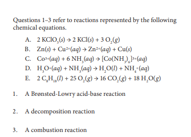 Solved Questions 1-3 refer to reactions represented by the | Chegg.com