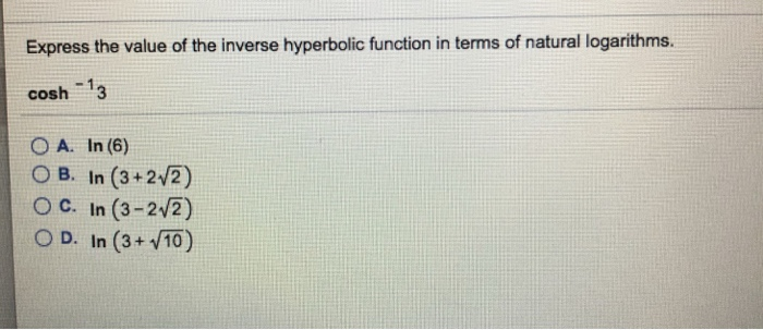 Solved Express the value of the inverse hyperbolic function | Chegg.com