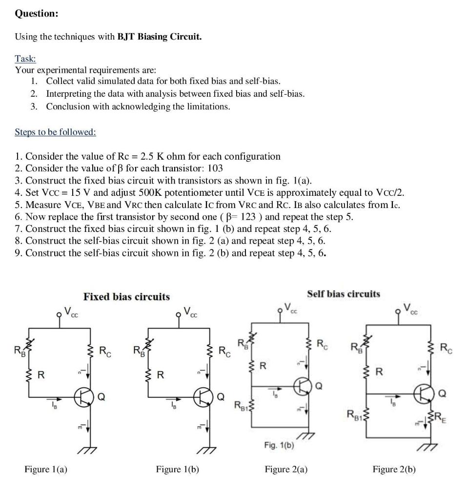 Solved Question: Using the techniques with BJT Biasing | Chegg.com