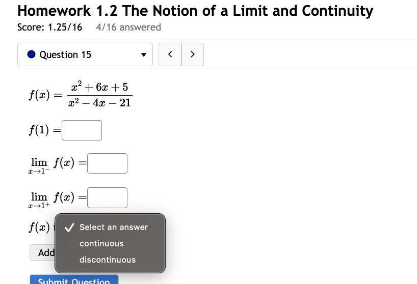 Solved Homework 1.2 The Notion of a Limit and Continuity | Chegg.com