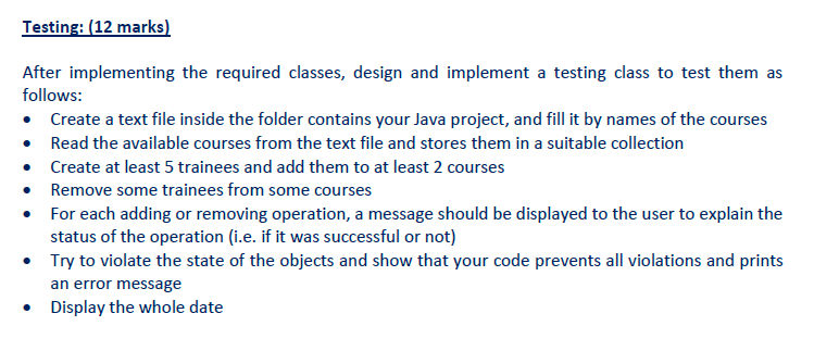 Solved Testing: (12 marks) After implementing the required | Chegg.com