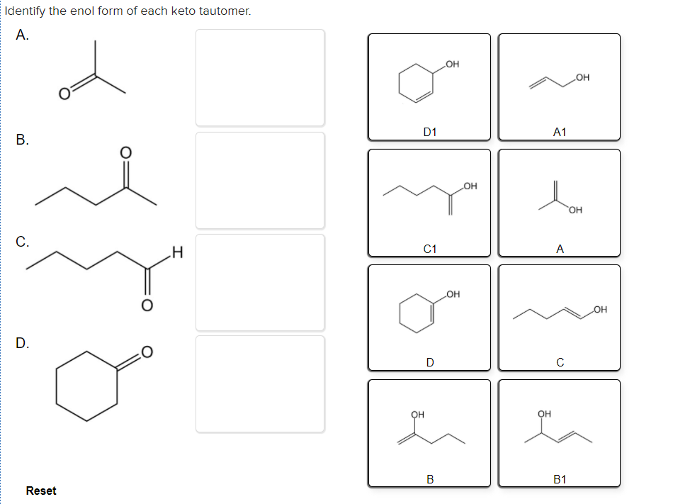 Solved Identify the enol form of each keto tautomer. А. ОН | Chegg.com
