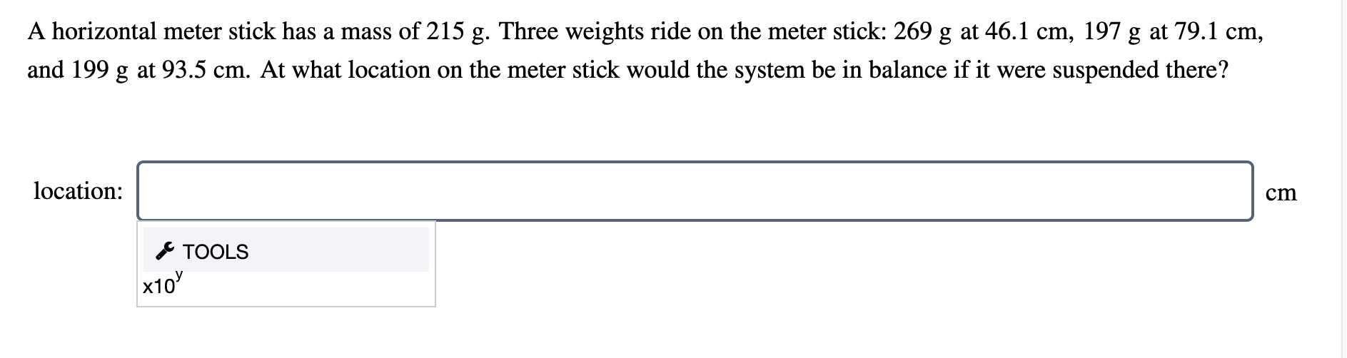 Solved A horizontal meter stick has a mass of 215 g. Three | Chegg.com