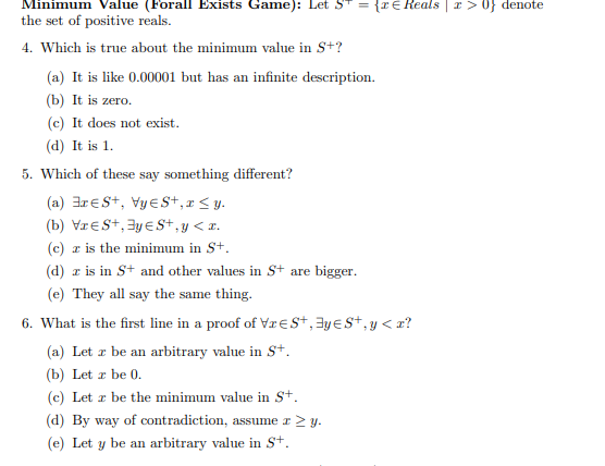 Solved Minimum Value (Forall Exists Game): Let S⊤={x∈ Reals | Chegg.com