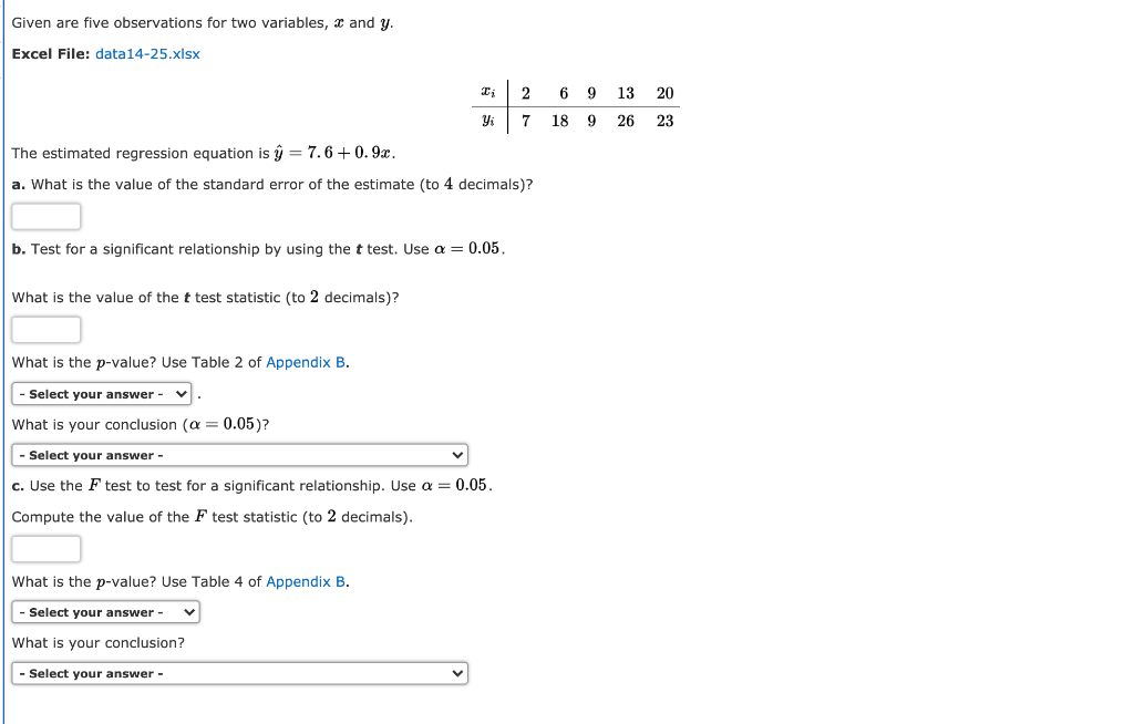 Solved Given are five observations for two variables, and y. | Chegg.com