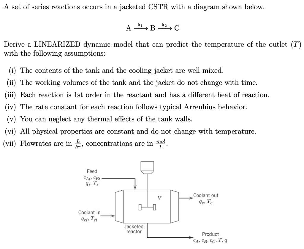 Solved A set of series reactions occurs in a jacketed CSTR | Chegg.com