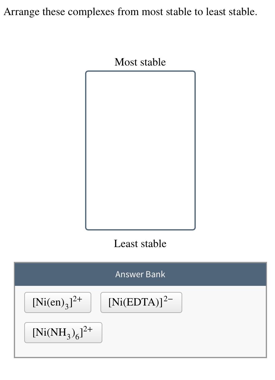 Solved Arrange these complexes from most stable to least | Chegg.com