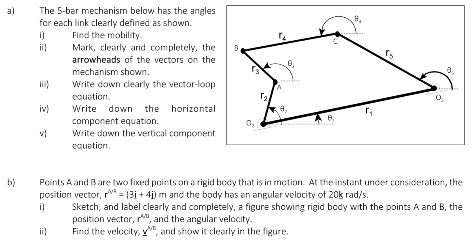 Solved a) s § 33 The 5-bar mechanism below has the angles | Chegg.com