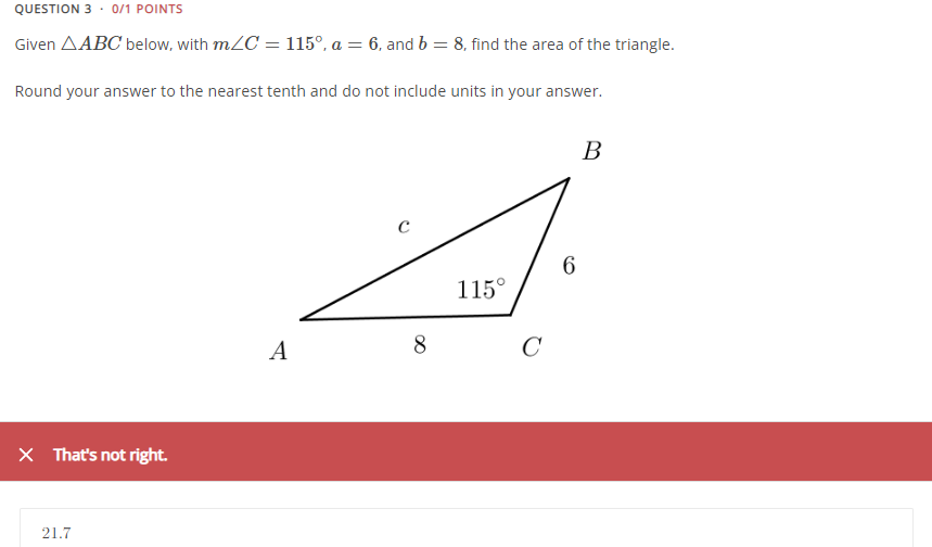 Solved Given ABC below, with m∠C=115∘, a=6, and b=8, find | Chegg.com