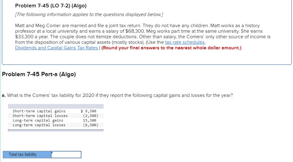 Solved Problem 7-45 (LO 7-2) (Algo) [The following | Chegg.com