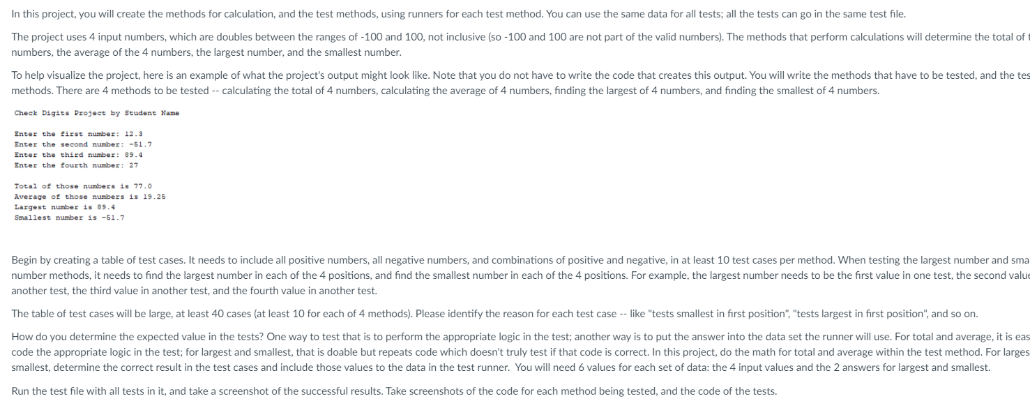 Solved In this project, you will create the methods for | Chegg.com