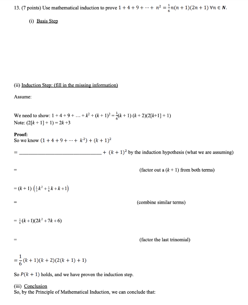 Solved 13. (7 points) Use mathematical induction to prove | Chegg.com