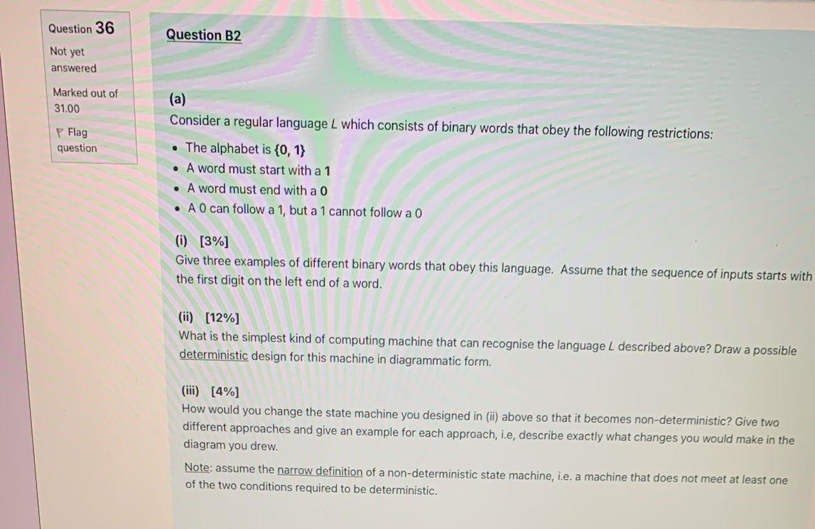 Solved Question 36 Question B2 Not yet answered Marked out | Chegg.com