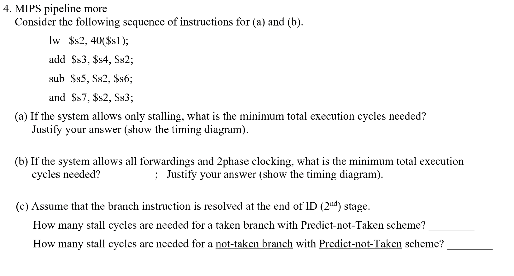 Solved 4. MIPS pipeline more Consider the following sequence | Chegg.com