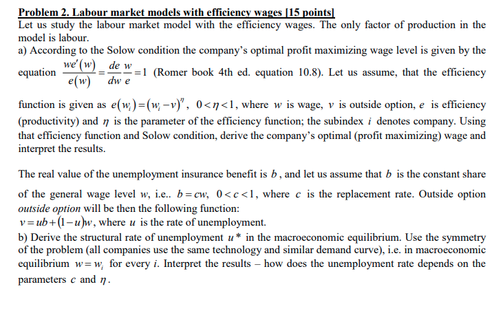 Solved dw e Problem 2. Labour market models with efficiency | Chegg.com
