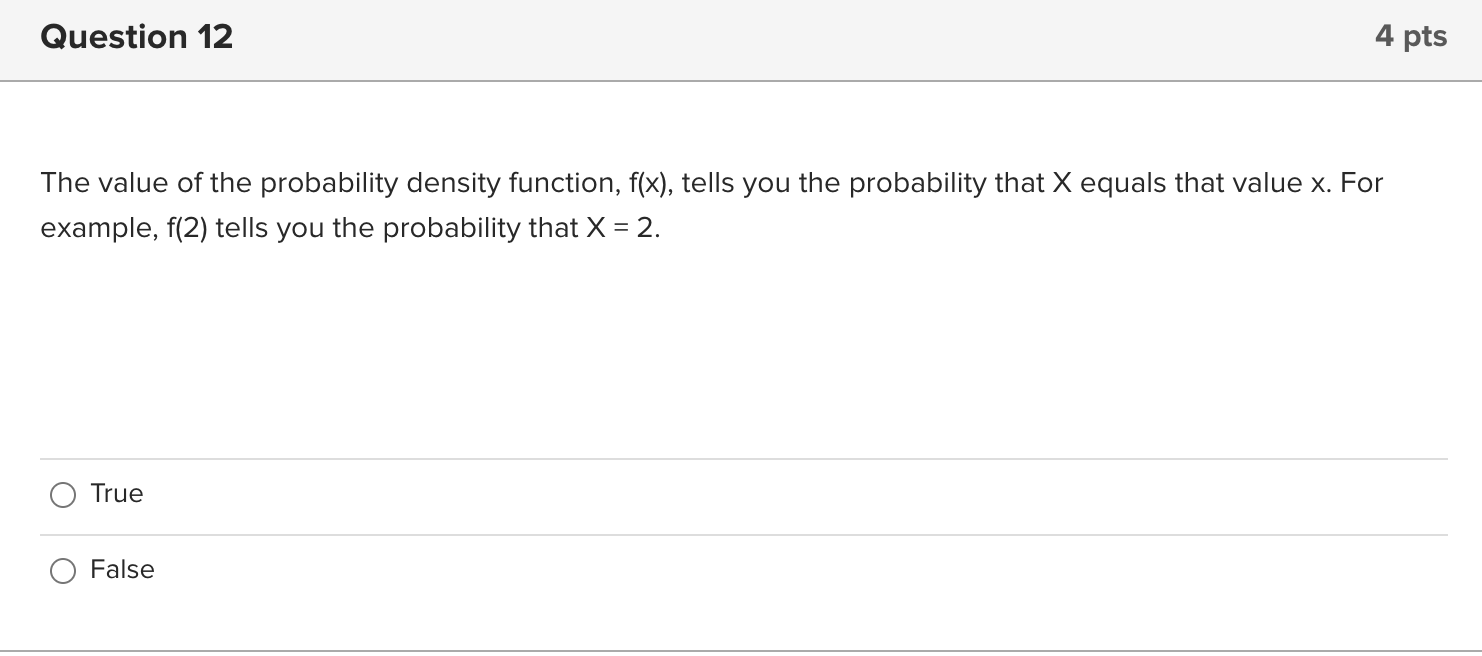 Solved The value of the probability density function, f(x), | Chegg.com