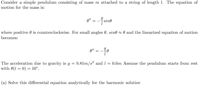Solved Consider a simple pendulum consisting of mass m | Chegg.com