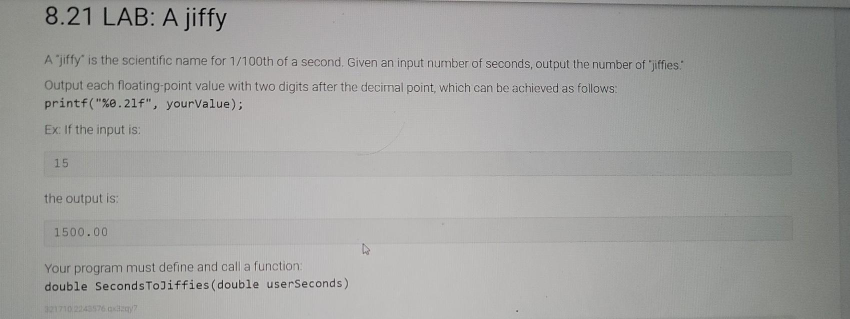 Solved 8.21 LAB: A jiffy Ajiffy" is the scientific name for | Chegg.com