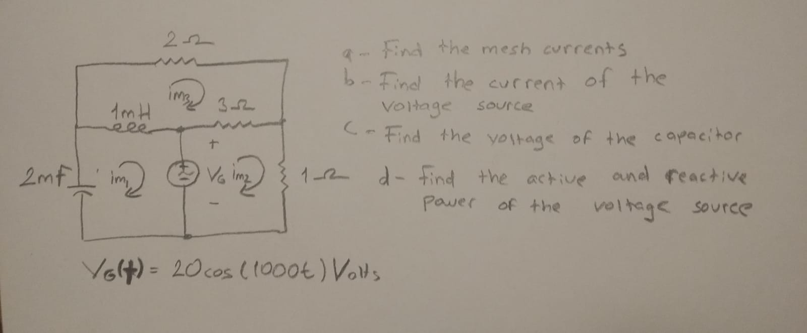 Solved I need help with this sinusodial circuit analysis | Chegg.com