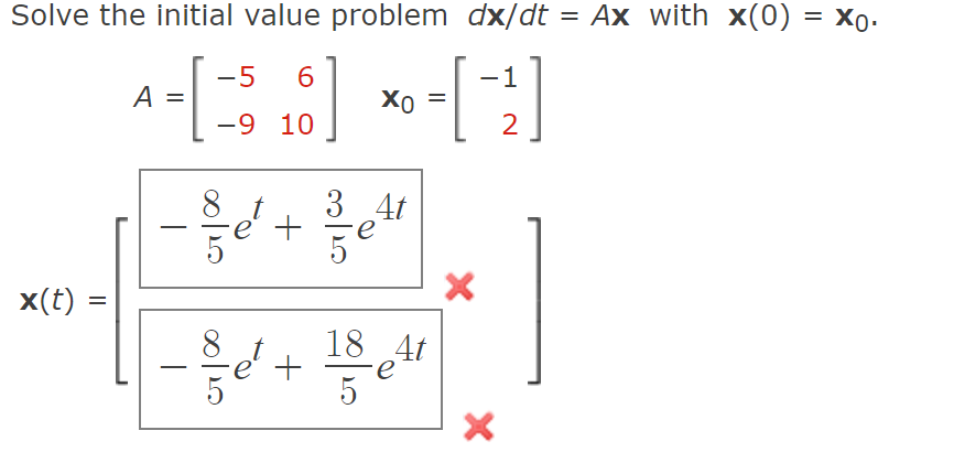 Solved Solve the initial value problem dx/dt=Ax with | Chegg.com