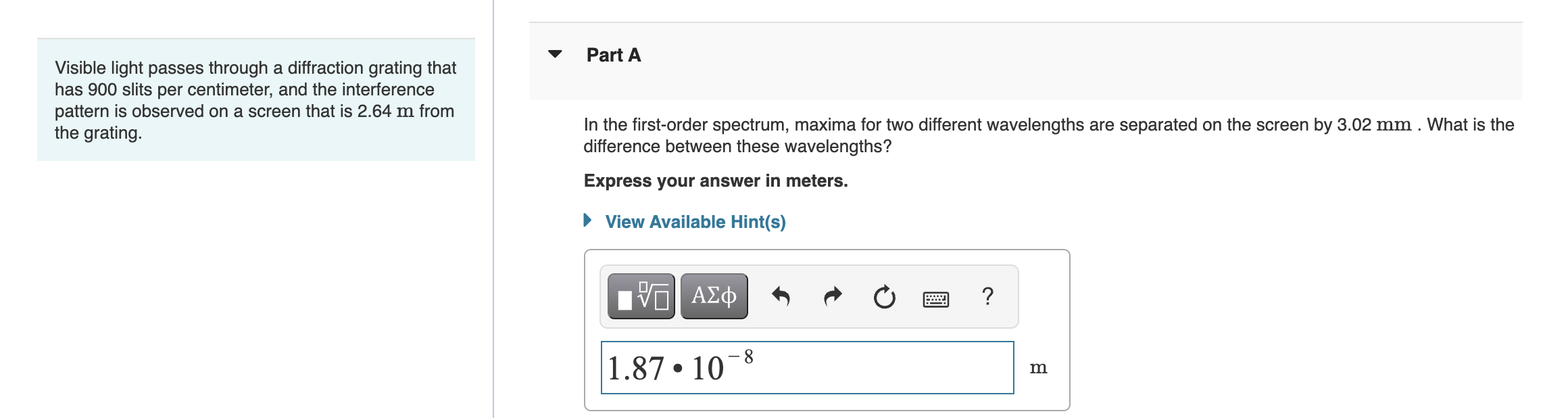 Solved Visible light passes through a diffraction grating | Chegg.com