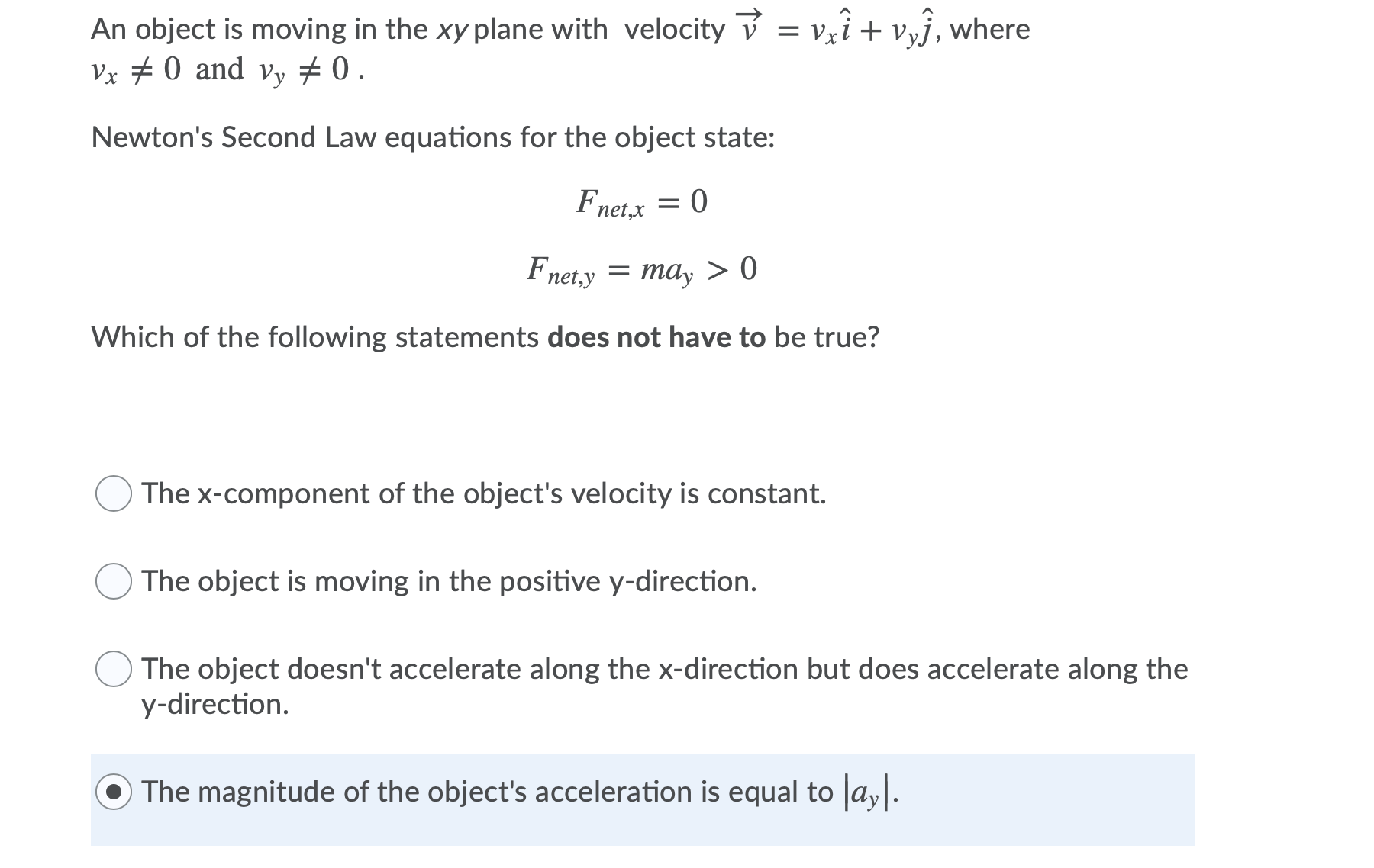 Solved An object is moving in the xy plane with velocity = | Chegg.com