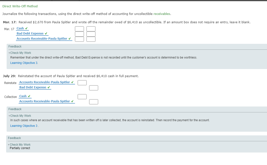 Solved Direct Write-Off Method Journalize the following | Chegg.com