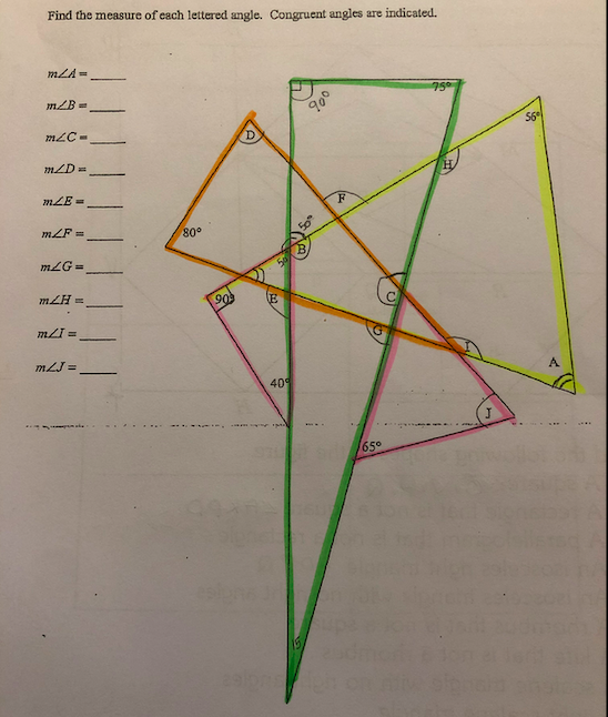 Solved Find the measure of each lettered angle. Congruent | Chegg.com