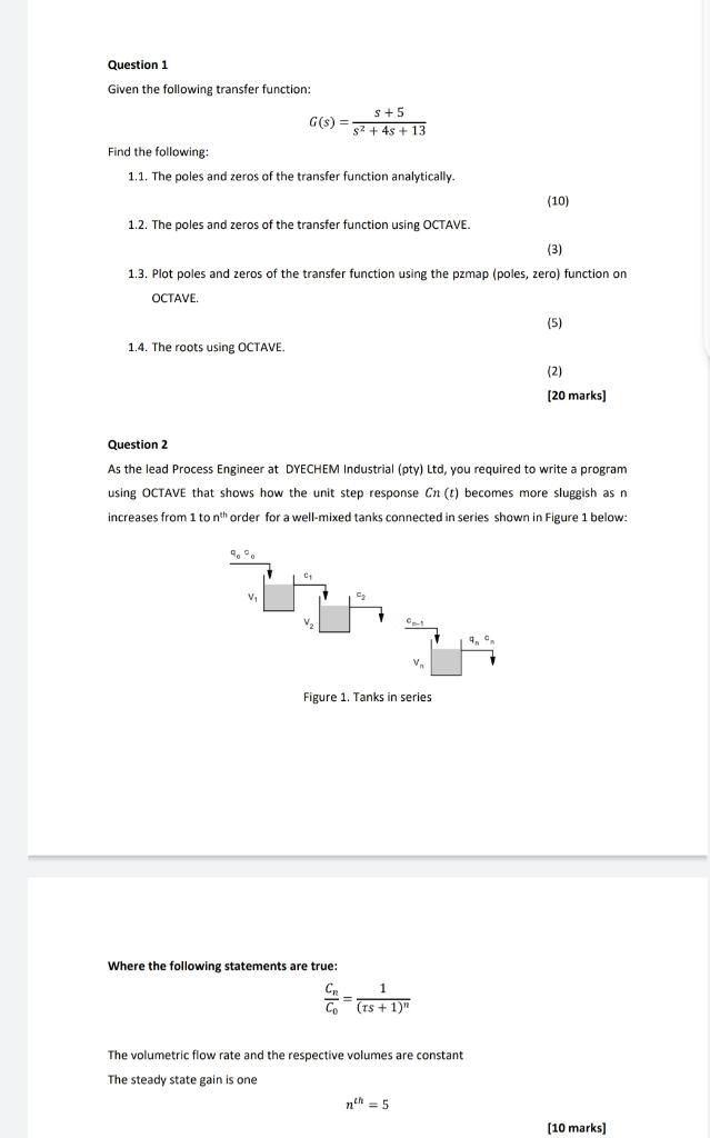 Solved Question 1 Given the following transfer function: s+5 | Chegg.com