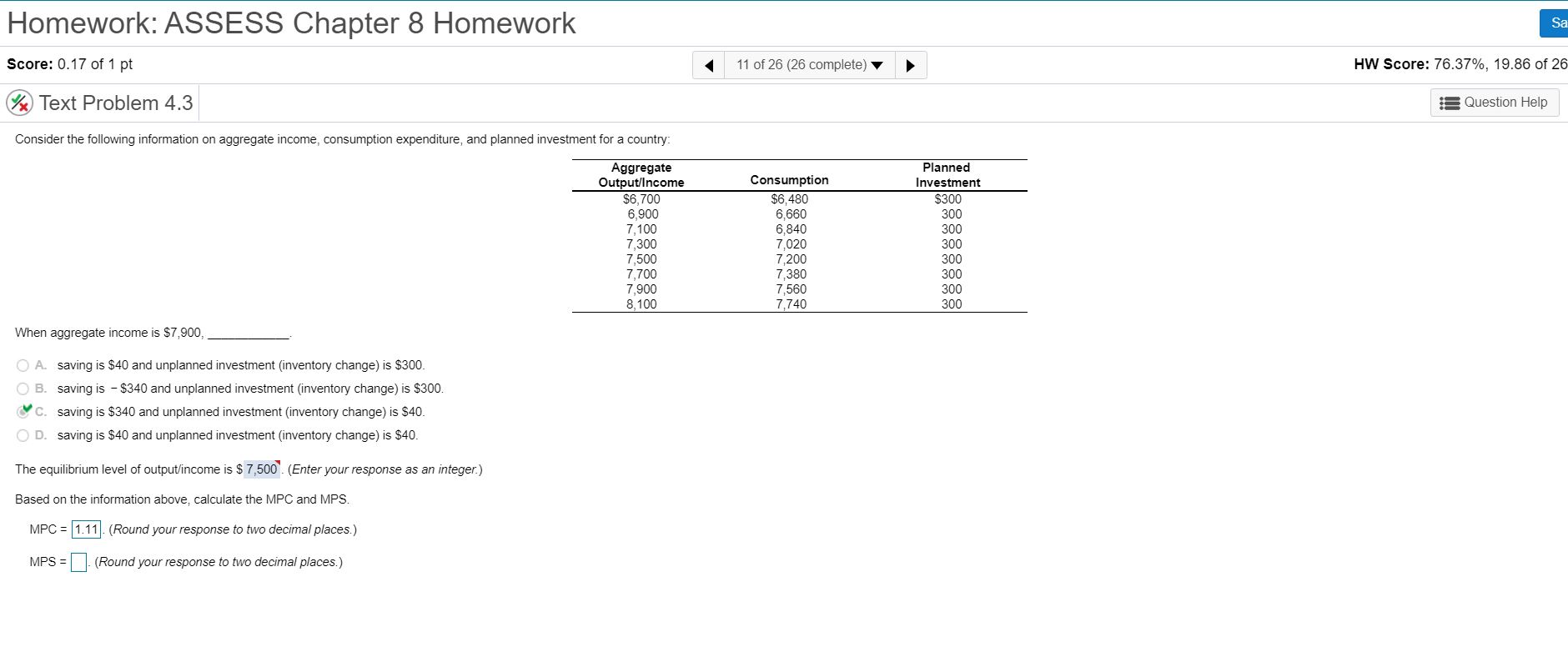 Solved Homework Assess Chapter 8 Homework Sa Score 0 17 Of