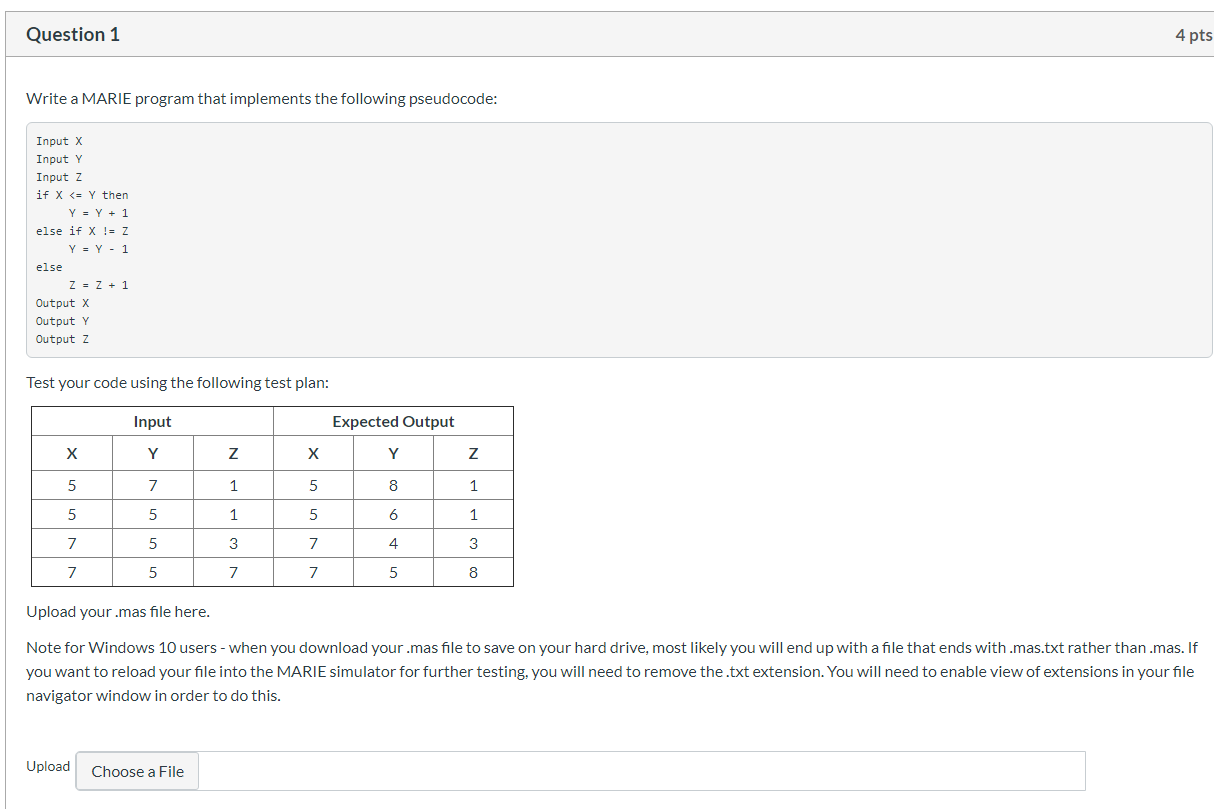 Question 1 4 Pts Write A Marie Program That