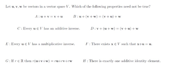 Solved Let u,v,w be vectors in a vector space V. Which of | Chegg.com