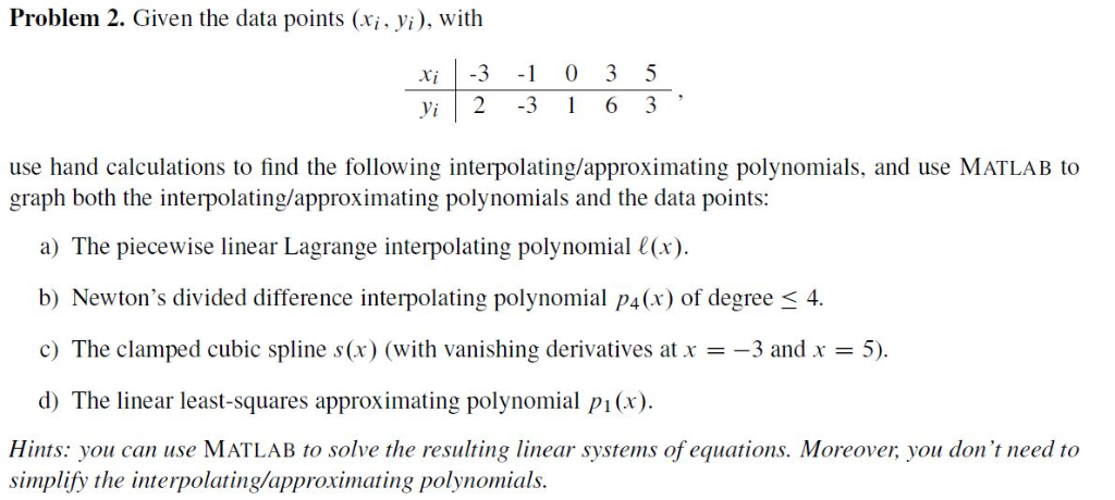 Solved Problem 2 Given The Data Points Xi Yi With X Yi