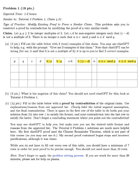 Solved Problem 1 (19 pts.) Expected Time: 1-2 hours, Similar | Chegg.com