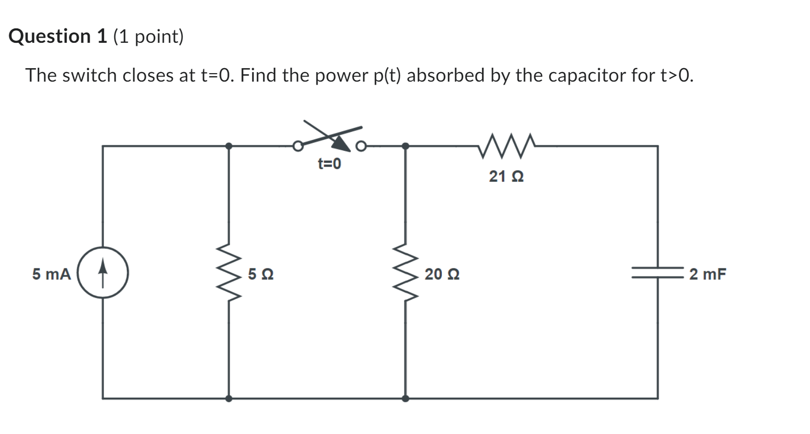 Solved The switch closes at t=0. Find the power p(t) | Chegg.com