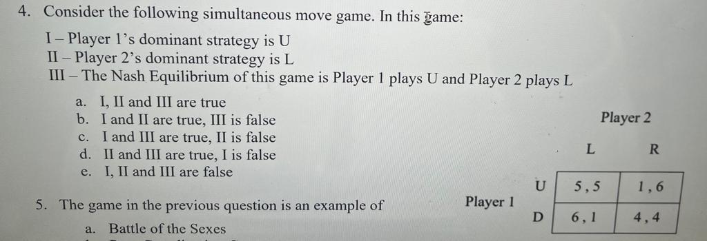 Solved Consider the following simultaneous move game. In | Chegg.com