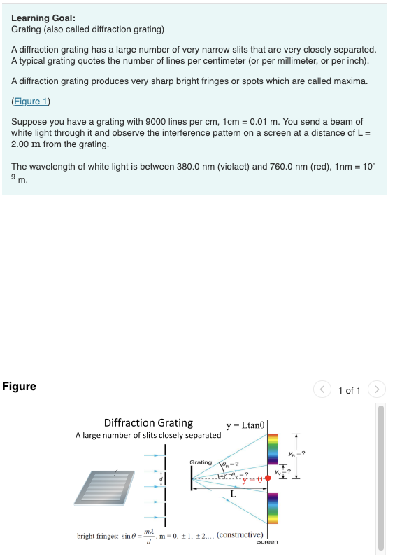 Solved Learning Goal: Grating (also called diffraction | Chegg.com Solved Learning Goal: Grating (also called diffraction | Chegg.com
