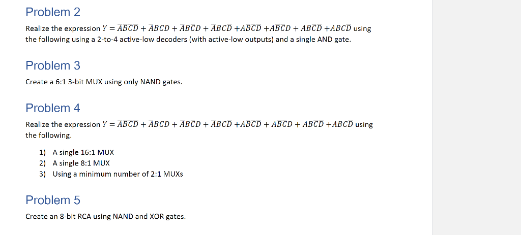 Solved Problem 2 Realize the expression Y = ABCD + ĀBCD + | Chegg.com